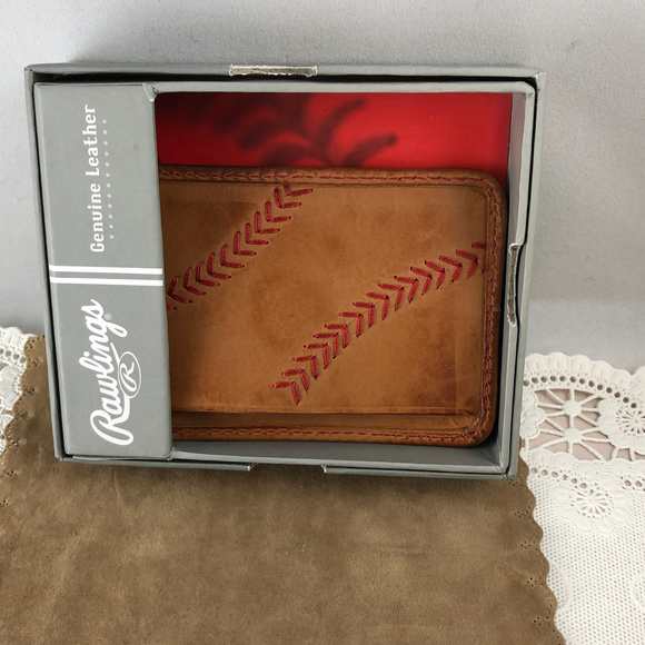 Rawlings | Bags | Baseball Stitch Front Pocket Wallet Brown And Red ...
